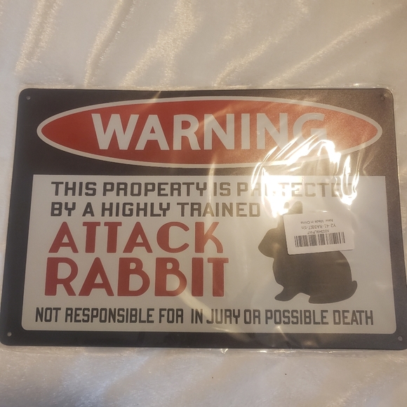 Source Unknown | Wall Decor | Attack Rabbit Metal Sign Humor | Poshmark
